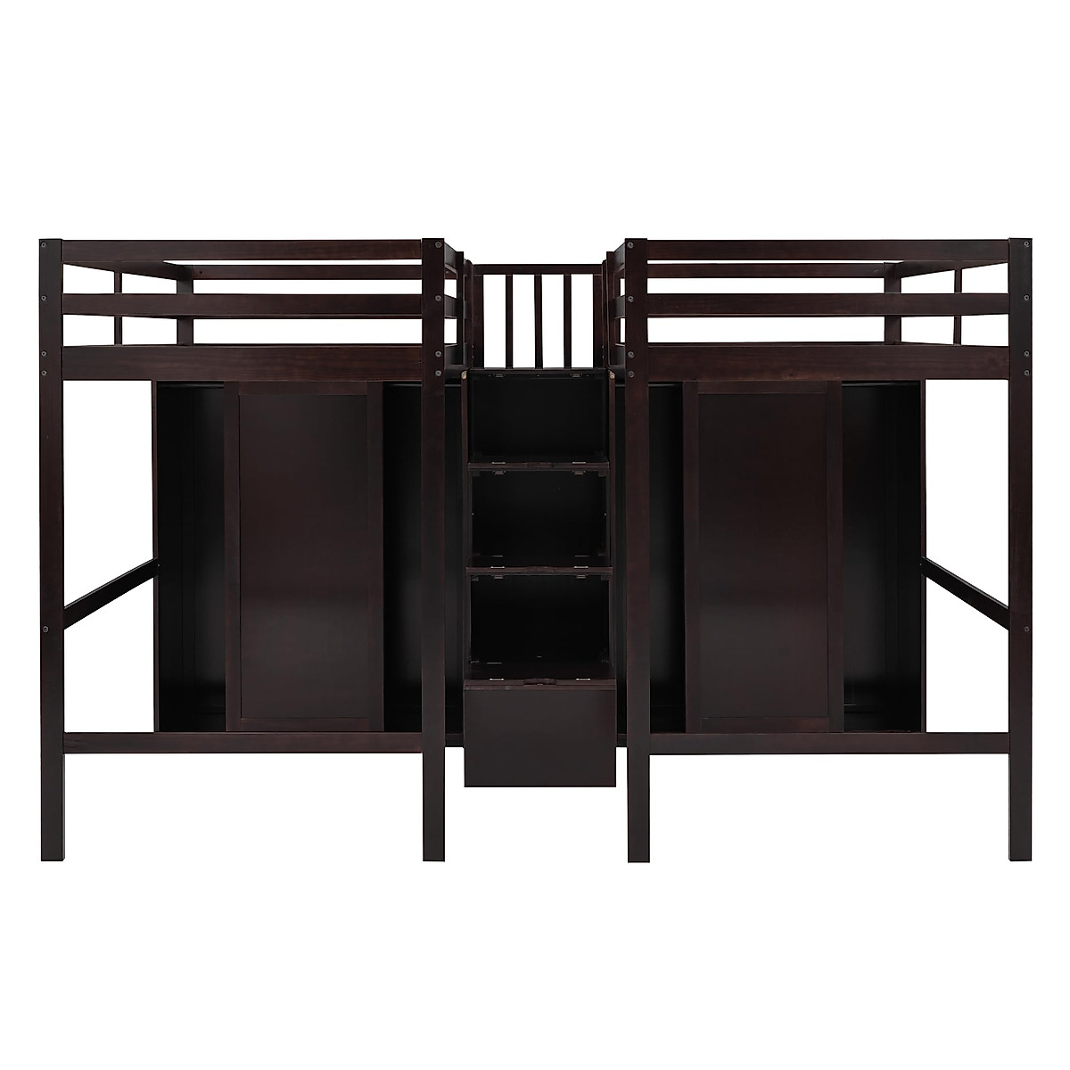 BIADNBZ Wooden Double Twin Size Loft Bed with Two Wardrobes and Staircase for Kids/Teens/Bedroom,Espresso