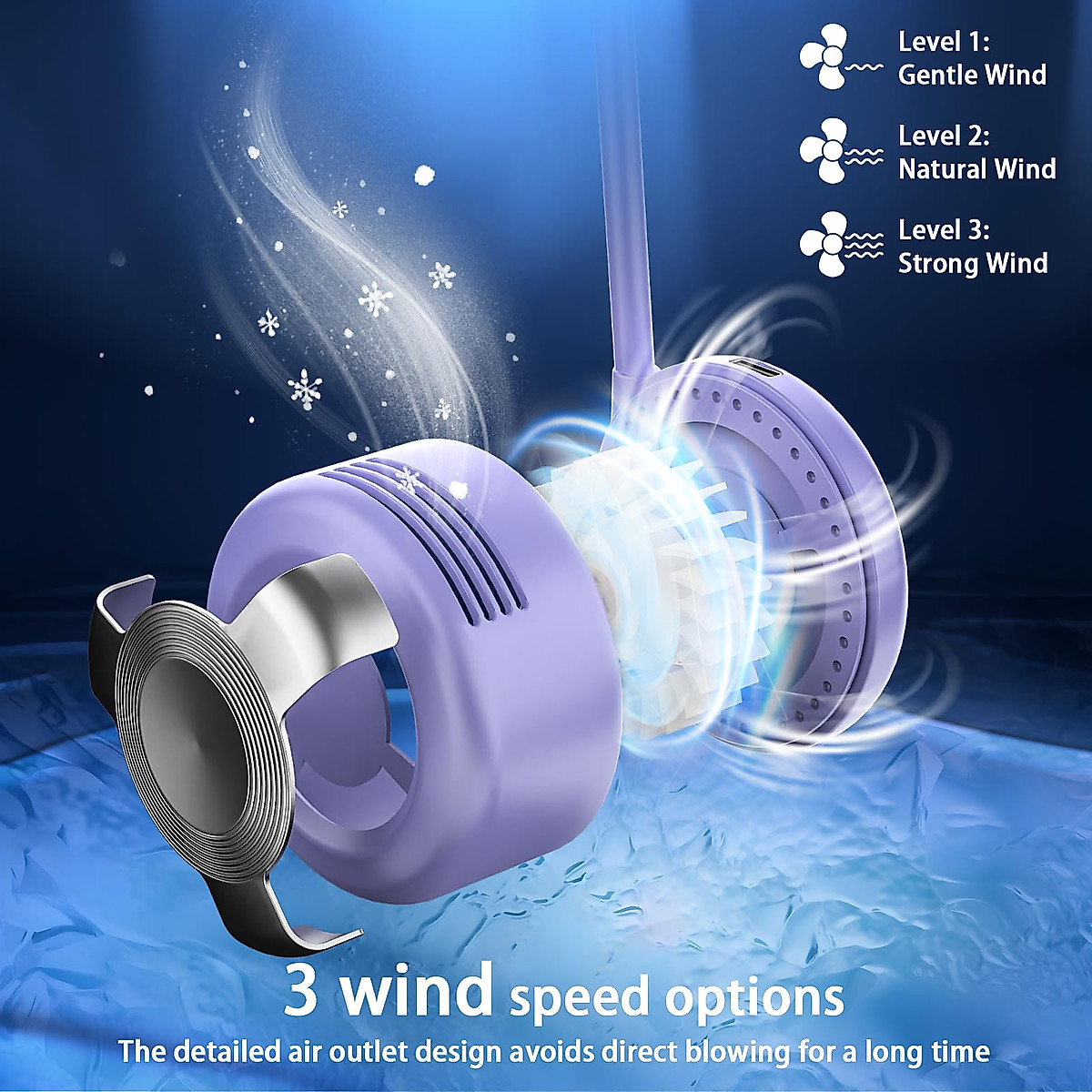 EZ Tuxedo Upgraded Portable Neck Fan,720°Rotatable Hands-Free Personal Fan•USB Rechargeable with 3 Speeds Bladeless Fan, Adjustable MiniFan for Indoor Outdoor (purple)