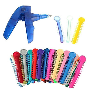 Dental Orthodontic Ligature Ties and Orthodontic Ligature Gun Dispenser, Teeth Orthodontic Ligature Ring Rubber Bands (Multi-color) 1040pcs (Ligature Gun and Ligature Ties)
