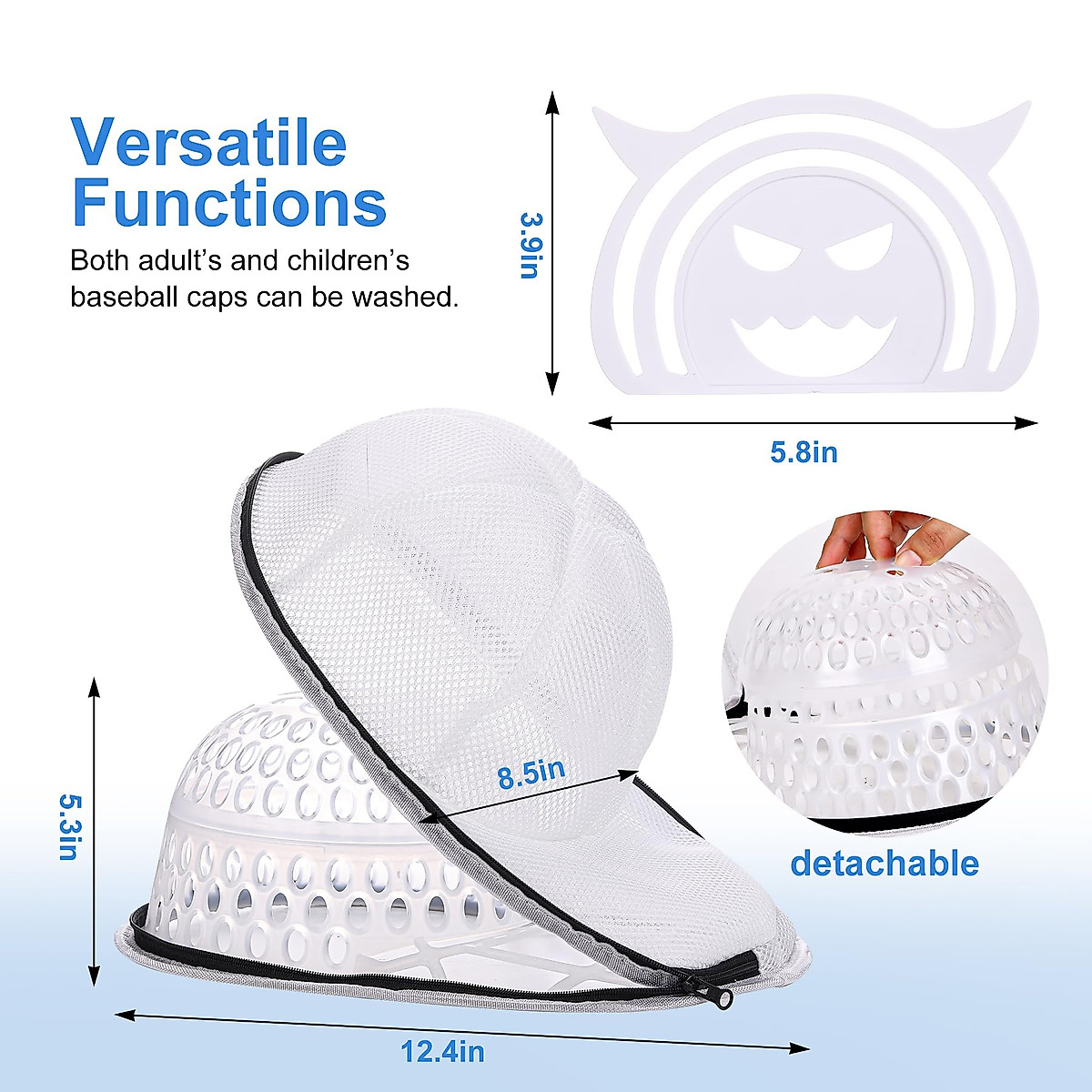 Hat Washer for Baseball Caps - 2 Pack Hat Washer for Washing Machine, Hat Cleaner, Hat Storage for Adult/Kid'S Hat Dishwasher Holder, Hat Protector Racks, Including 2 Pack Hat Bill Shaper, White