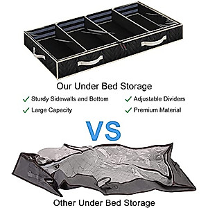 Anyoneer Under Bed Storage Containers - Set of 2 - Adjustable Dividers - Storage Organizer with Sturdy Structure - for Clothes Blankets Shoes Black