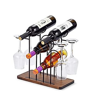 ALLCENER Wine Rack with Glass Holder, Countertop Wine Racks, Metal Wine Holder for 4 Bottles and 4 Wine Glasses Storage, Wine Bottle Rack Display Shelves for Home, Kitchen, Cabinet, Cellar, Bar