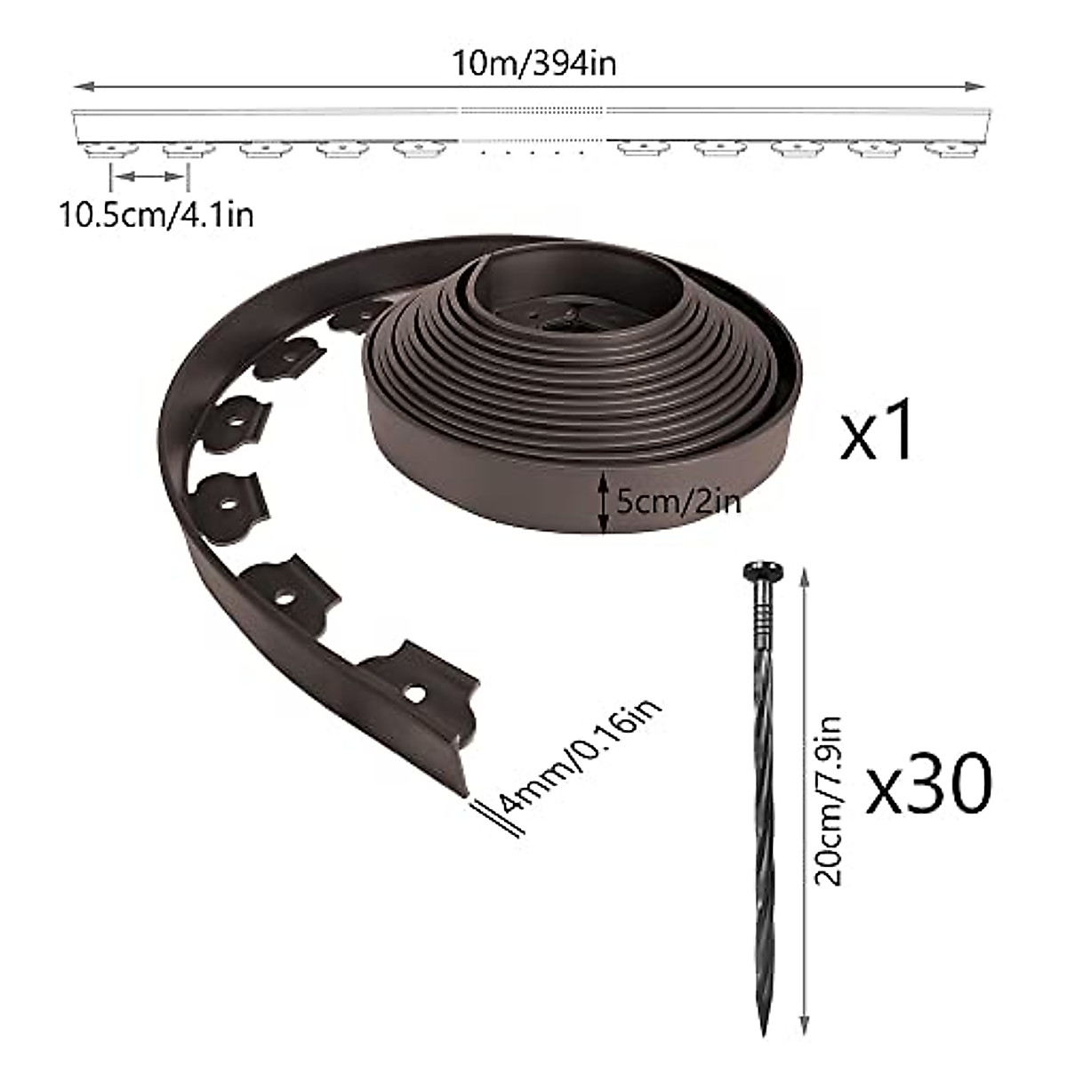 VOUNOT Landscape Edging No-Dig with 30 Anchoring Stakes 33 Feet Plastic Edging Border Flexible for Lawn, Yard, Garden 2 Inch Tall Brown