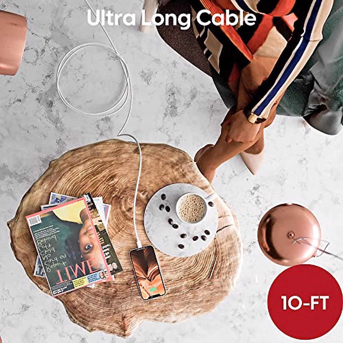 TALK WORKS Fast-Charge USB C to Lightning Cable MFi-Certified for Apple iPhone 13, 12, 11 Pro/Max/Mini, XR, XS/Max, X, 8, 7, 6, 5, SE, iPad, AirPods, Watch - 10ft Long, Heavy-Duty Cord, White