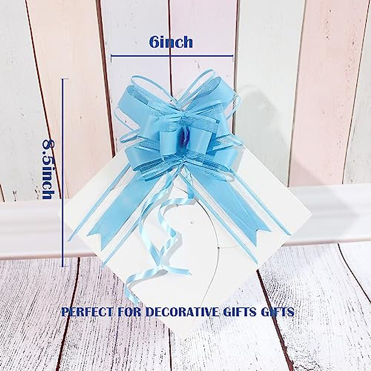 WEWILUCK Gift Wrap Bows Big, Blue Bow for Gift Baskets, Flower Bouquet, Paper, Pull Bows for Gift Wrapping, Gift Bag, Box, Baby Showers, Hanukkah(6 inches, 15PCS)