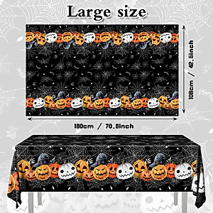 Black Halloween Tablecloth, 3 Pack Halloween Table Cover, Disposable Spider Web Pumpkin Halloween Table Cloths, Halloween Party Favor Supplies for Kitchen Dining Table Decorations