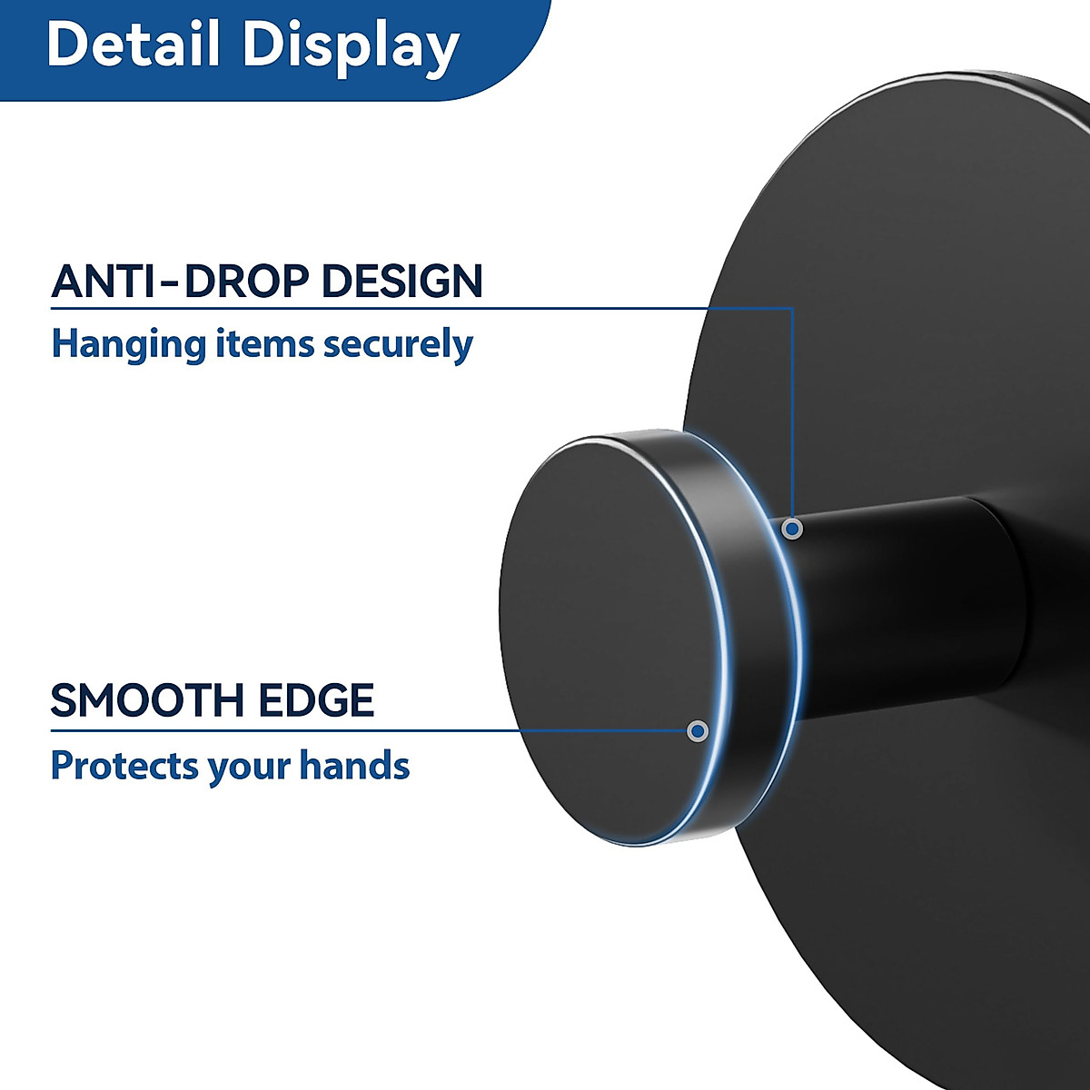 bussdis Multifunctional Towel Hooks for Bathroom Wall - Extra Sticky Stainless, Holds up to 12LB, Coat Hooks Wall Hooks, Adhesive Door Holder Hanger Shower Accessories, Matt Black Heavy Duty