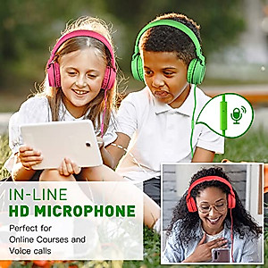 rockpapa 950 Headphones with Microphone for Kids for School Computer, On-Ear Headphones Wired Foldable for Boys chilrens Girls Teens Students Youth Adult Black Green