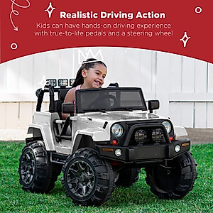 Best Choice Products Kids 12V Ride On Truck, Battery Powered Toy Car w/Spring Suspension, Remote Control, 3 Speeds, LED Lights, Bluetooth - White