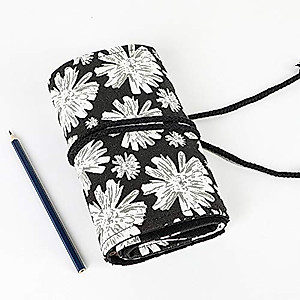 Enyuwlcm Canvas Stationery Handmade Foldable Rollup Pencil Case Travel Pencil Bag Wrap Coloring Pencil Holder Organizer 24 Slots Snowflake