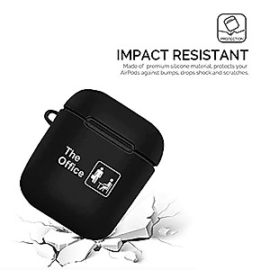 Jaustee The Office Tv Show Merchandise, Airpods Case Protective Cover Skin - White Premium Hard Shell, Silicone Anti-Lost Hook, for Apple 2 &1, Best Gift Girls and Women (Black)