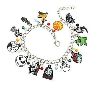 DEZHAN Halloween Nightmare before Christmas Horror Bracelet Charm, Jack Sally Zero The Dog Oogie Boogi Bracelet for Women and Men