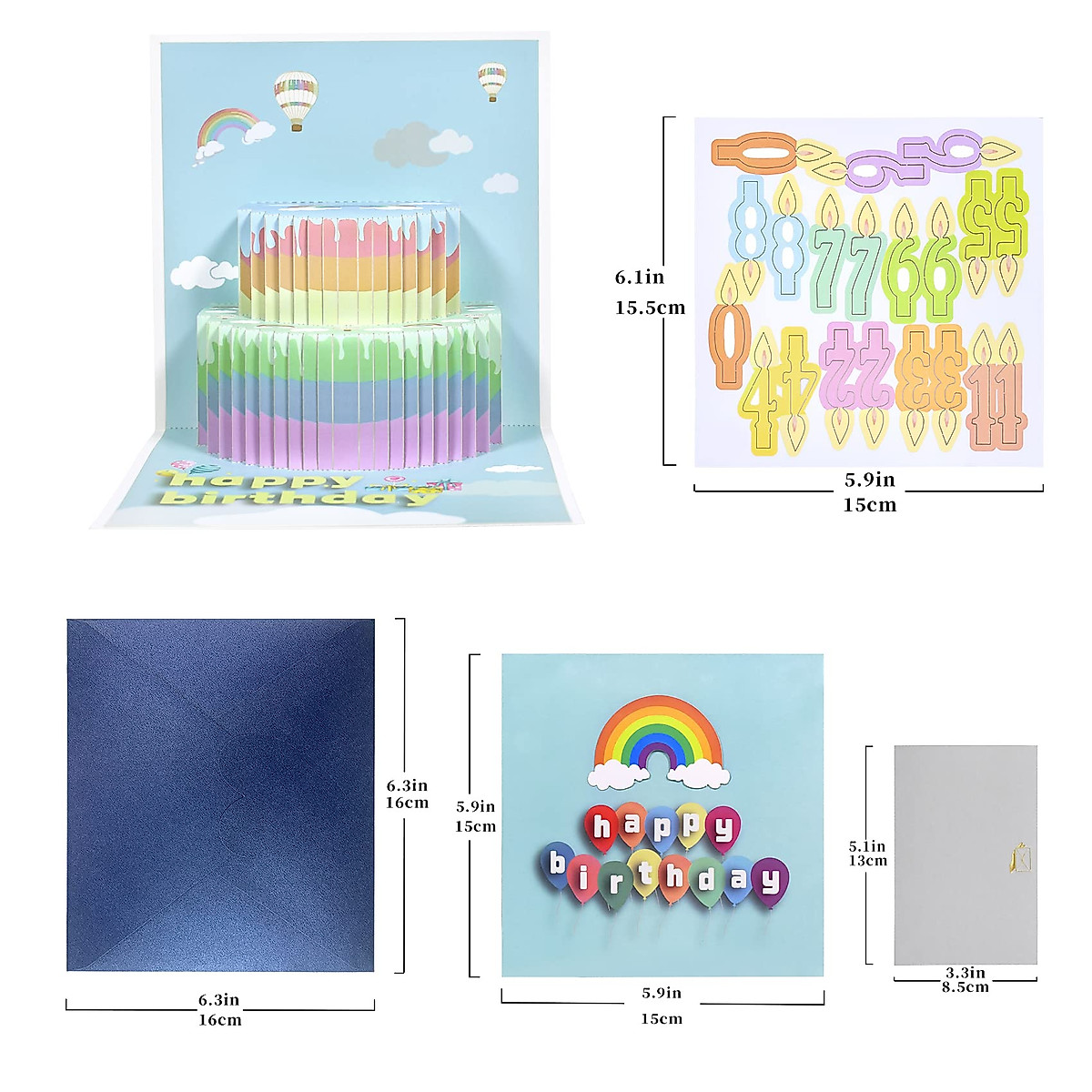 GREETING ART Rainbow Birthday Cake Birthday Pop Up Card, 6x6-3D Birthday Greeting Card, Pop Up Birthday Card for Mom, Happy Birthday Card for Kids, Celebration Cards