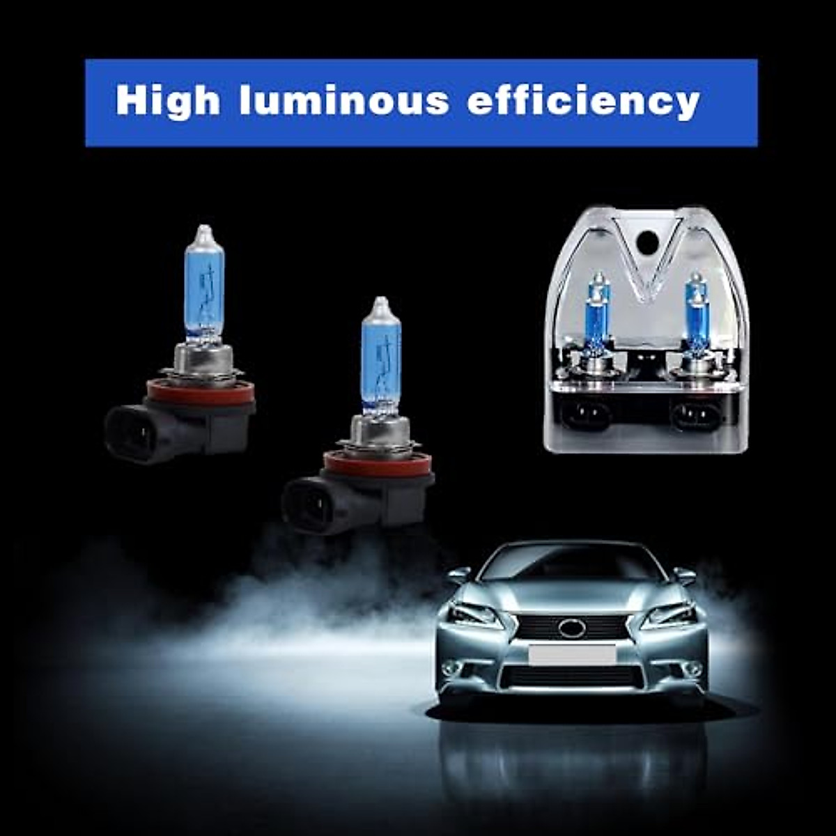 QODOLSI 2 PCS H11 Car Halogen lights, 12V 100W High Beam Low Beam Driving Fog Light, Ultra White Light Bulbs, Compatible with Most Cars, SUVs, Trucks