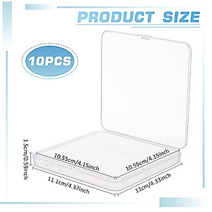 BENECREAT 10 Packs Square Plastic Storage Boxes, 4.3x4.3x0.6inch Clear Bead Storage Containers Box with Hinged Lid for Beads Cards and Other Craft Accessories