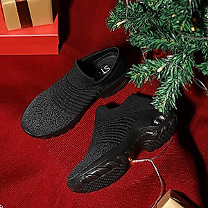 STQ Womens Slip on Walking Shoes Breathable Non Slip Work Shoes Comfortable Air Cushion Orthopedic Sneakers with Arch Support Black Mix 8