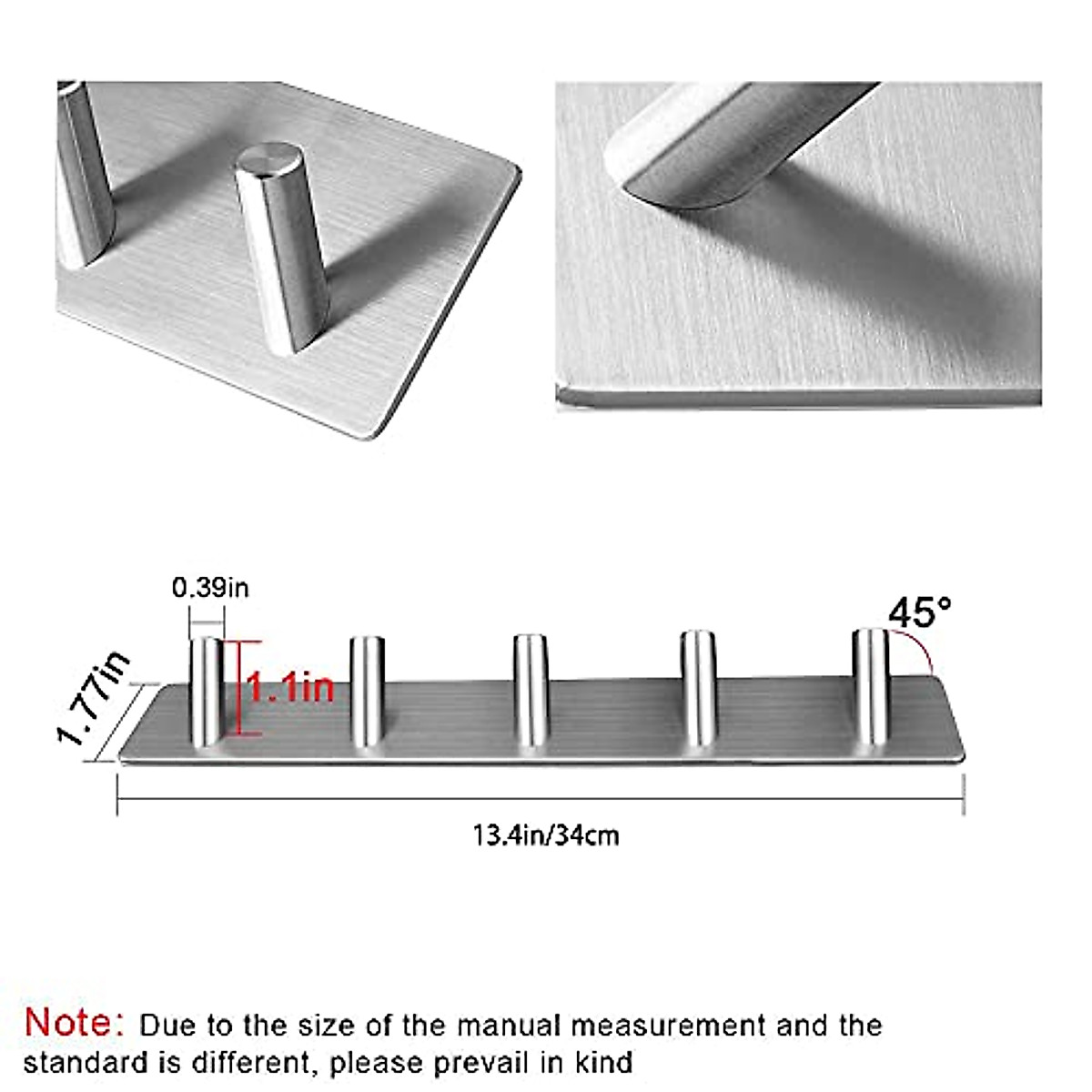Stainless Steel Wall Mounted Hooks Rail Heavy Duty Metal Hanger Rack for Hanging Coats, Towels, Keys