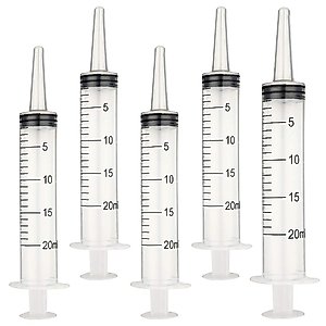 5 Pack 20 ml Large Plastic Syringe, Oil or Glue Applicator, No Needle, for Scientific Labs and Dispensing Multiple Uses Syringes Tools, for Refilling and Measuring Liquids Feeding Pets