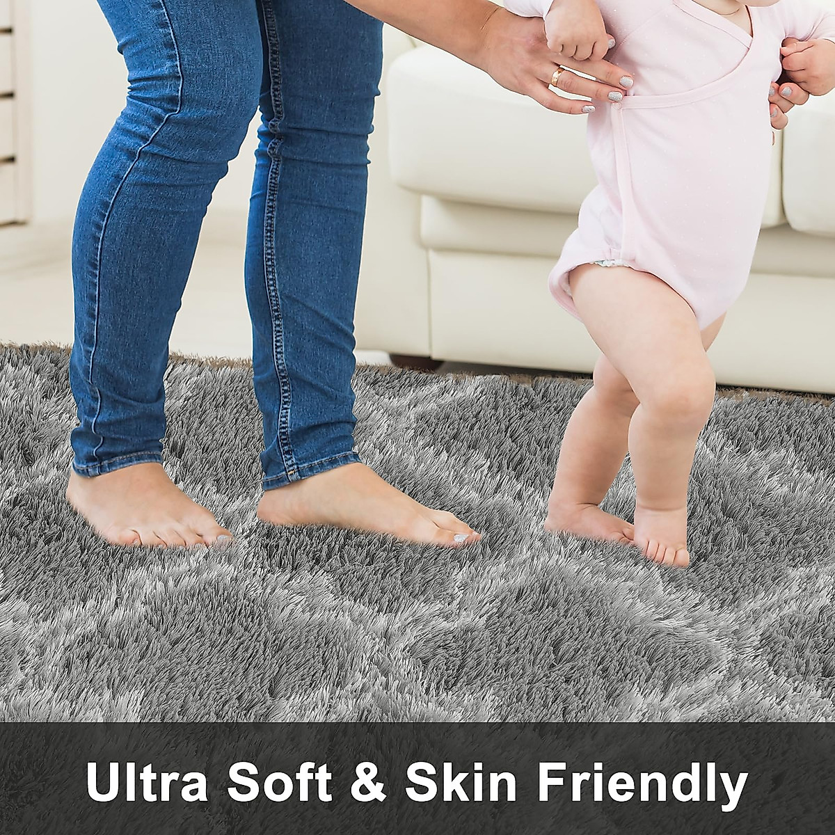 Puremy Area Rug 3x4 Ft, Ultra Soft Rugs for Living Room, Small Plush Indoor Carpet for Bedroom, Kids Room, Playroom, Home Decor, Geometric, Light Grey/White