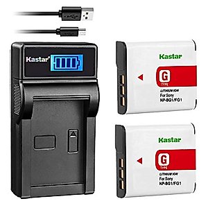 Kastar Battery (X2) & LCD Slim USB Charger for Sony NP-BG1 NPBG1 NP-FG1 NPFG1 and Cyber-Shot DSC-W120 W150 W220 DSC-H3 H7 H9 H10 H20 H50 H55 H70 DSC-HX5V DSC-HX7V DSC-HX9V DSC-HX10V DSC-HX30V