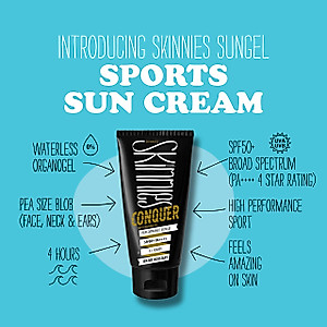 Skinnies 100ml SPF50+ CONQUER, Sungel Sun Cream, Broad Spectrum, Reef Safe, Water Resistant 4 hours