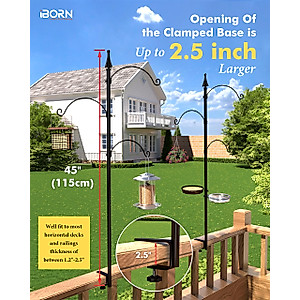 iBorn Shepherds Hooks for Outdoor Clamp On Deck Hook for Bird Feeder 45 Inch Bird Feeder Hangers for Deck Railing Humming Bird Feeders Hanging Tri-Hooks 2024 New (Feeders are Not Included)