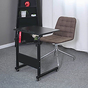 Emall Life Tray Table, Adjustable Sofa/Bed Side Table Portable Desk with Wheels Overbed Table Laptop Cart with Holder Slot (15.7 * 23.6, Black Willow)