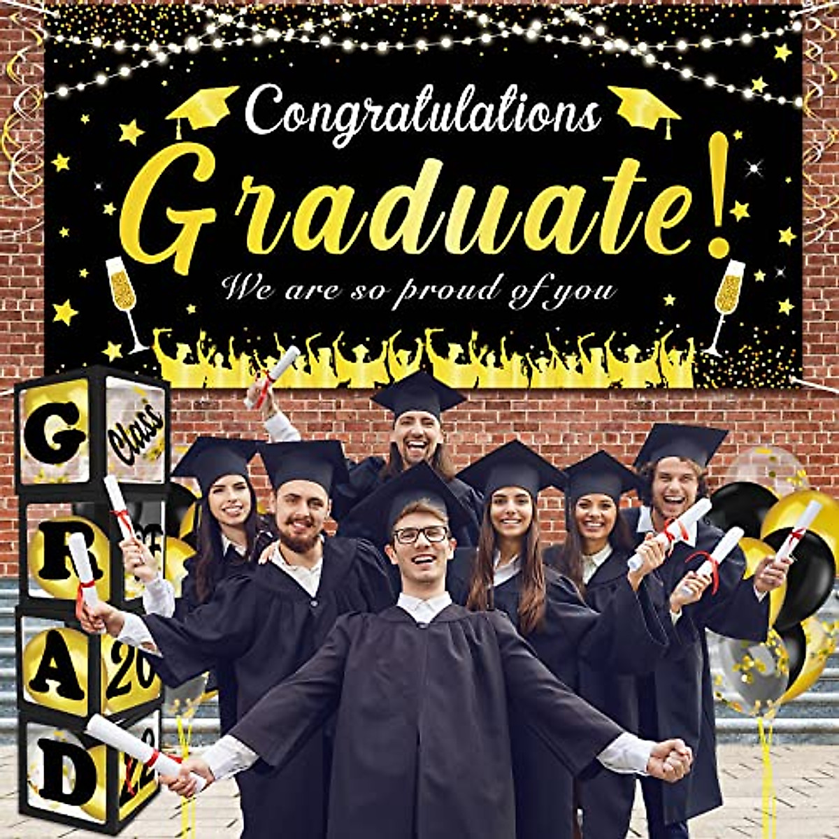 KMUYSL 2022 Graduation Party Decorations, Graduation Balloon Boxes & 2022 Graduation Banners Set with Grad Balloons, Grad Hanging Spiral, Graduation Decorations Supplies for Indoor Outdoor Decor
