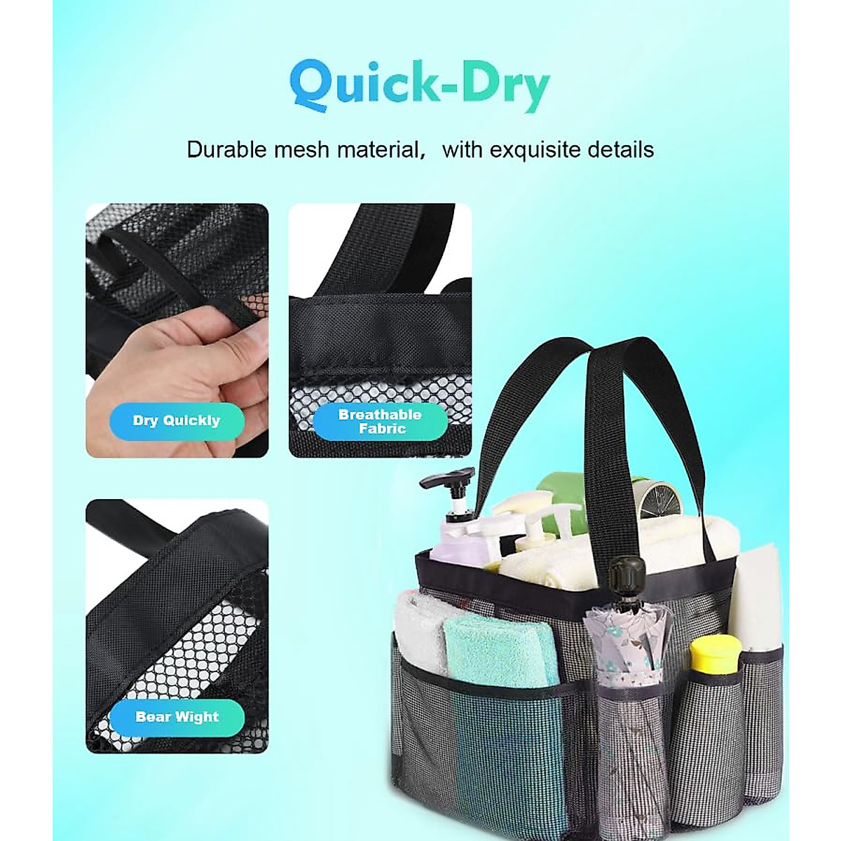 Shower Caddy,2 Pcs Mesh Shower Caddy Portable for College Dorm with 8-Pockets Large Capacity,Shower Bag for Bathroom Hanging Quick Dry,Essentials for Beach Gym Swim Camp Travel,2 Handles 1 Hook