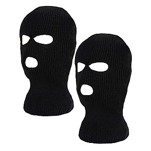 WILLBOND 2 Pieces Knitted Full Face Cover 3 Hole Mask Winter Balaclava Face cover, One Size(Black, Medium)
