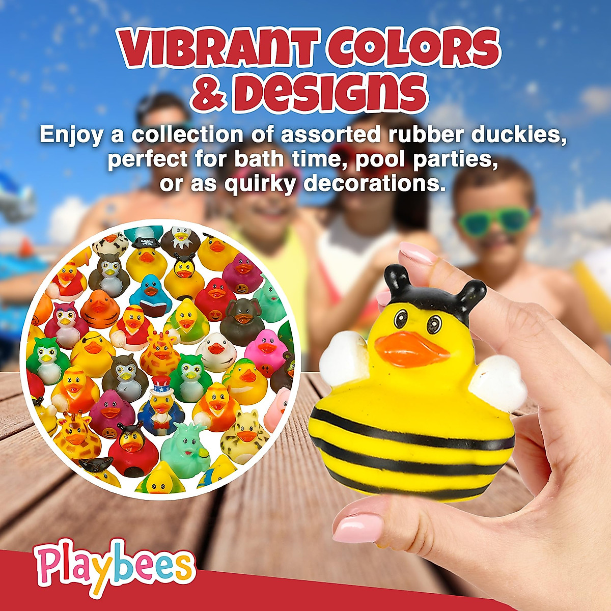 Playbees Assortment Rubber Duck Toy Duckies for Kids - 50 Pack - Sensory Play, Stress Relief, Stocking Stuffers, Bath Birthday Gifts Baby Showers Classroom Incentives, Summer Beach and Pool Activity