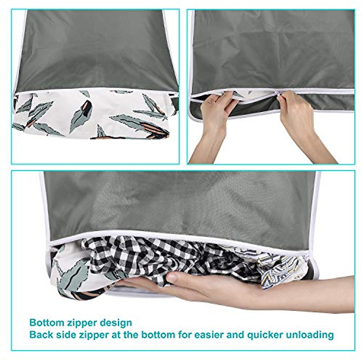 Comeve Open Top Door Hanging Laundry Hamper Bag, Space Saving Wall Hanging Laundry Bag with 2 Door Hooks, Large Laundry Basket for Closet, Travel, Storage (Grey)