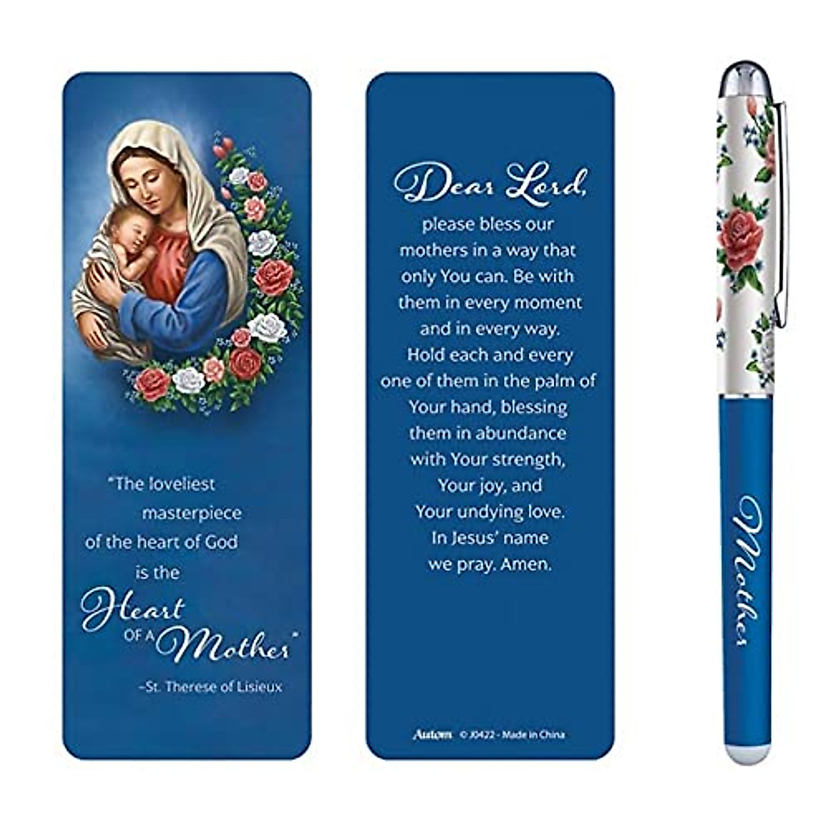 Heart of a Mother Madonna and Child Rollerball Pen with Bookmark Gift Set for Catholic Moms