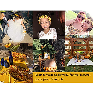 Honbay 2PCS Fashion Flower Headband Sunflower Hair Wreath Festival Hair Band Bridal Headpiece (yellow+white)