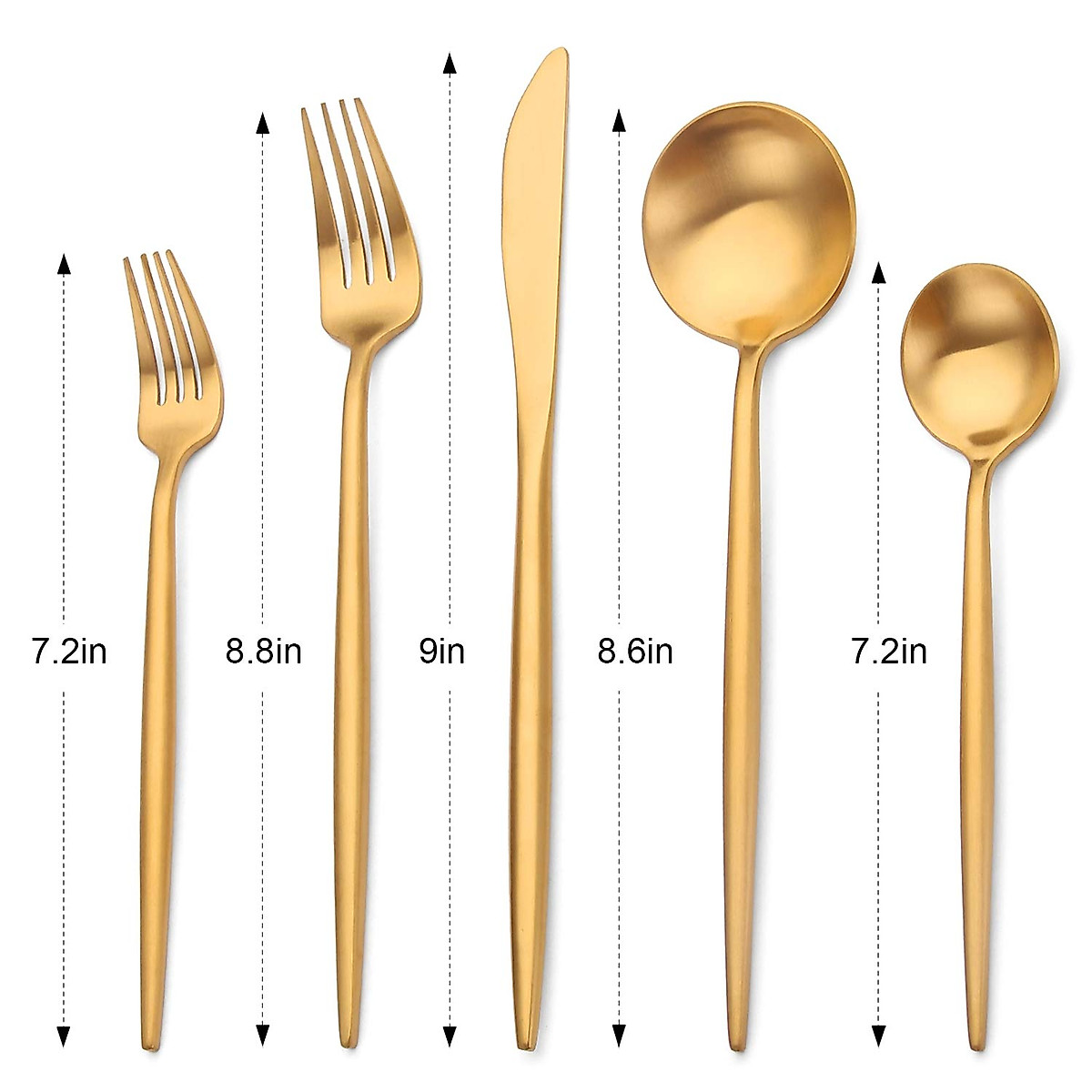 Bettlife Matte Gold Silverware Set Stainless Steel Satin Finish Flatware Cutlery Set for 4, 20-Piece Spoons and Forks Kitchen Utensil Set, Dishwasher Safe (Matte Gold, 20 P)