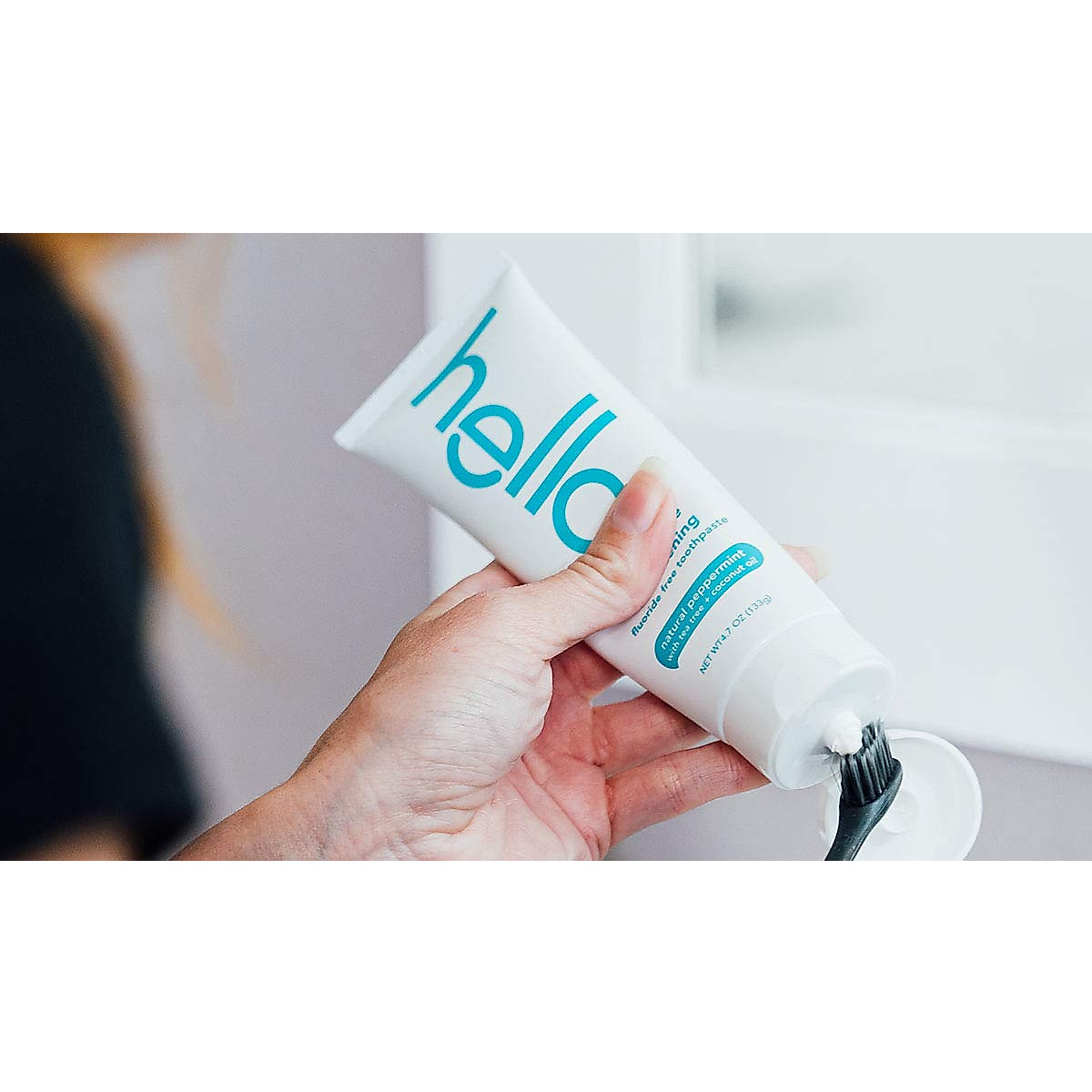 Hello Oral Care Fluoride Free Antiplaque and Whitening Toothpaste Vegan SLS Free with Tea Tree Oil Coconut Oil, Natural Peppermint, 4.7 Ounce