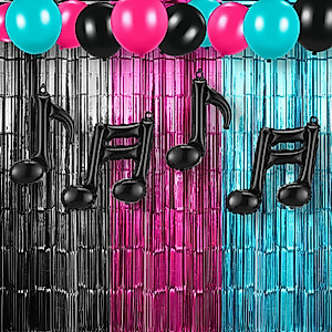 Skylety Music Birthday Party Decorations Includes Karaoke Rose Red Blue Black Tinsel Curtains Music Balloons Music Note Balloons for Music Theme Party Photo Backdrop