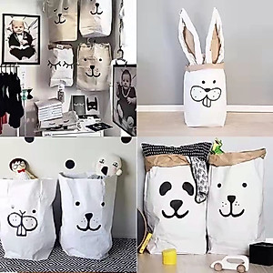 Kangkang Cute Cartoon Kraft Paper Storage Linen Bag Kids Toys Clothing Organizer Basket for Children Room Nursery Home Decor (Text)