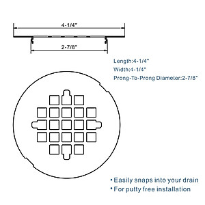 Black Snap-in Shower Drain Cover,Hidrop 4-1/4" OD Round Shower Strainer Grid, Easy-to-Install Replacement Cover Stainless Steel Matte Black