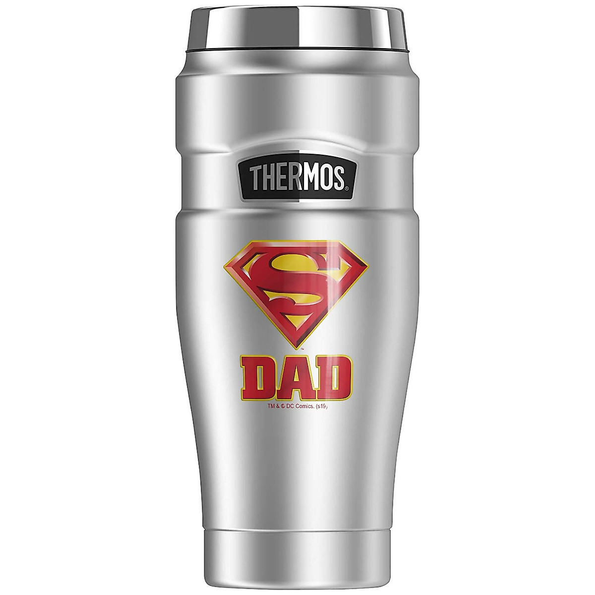 THERMOS Superman Super Dad Shield Logo STAINLESS KING Stainless Steel Travel Tumbler, Vacuum insulated & Double Wall, 16oz