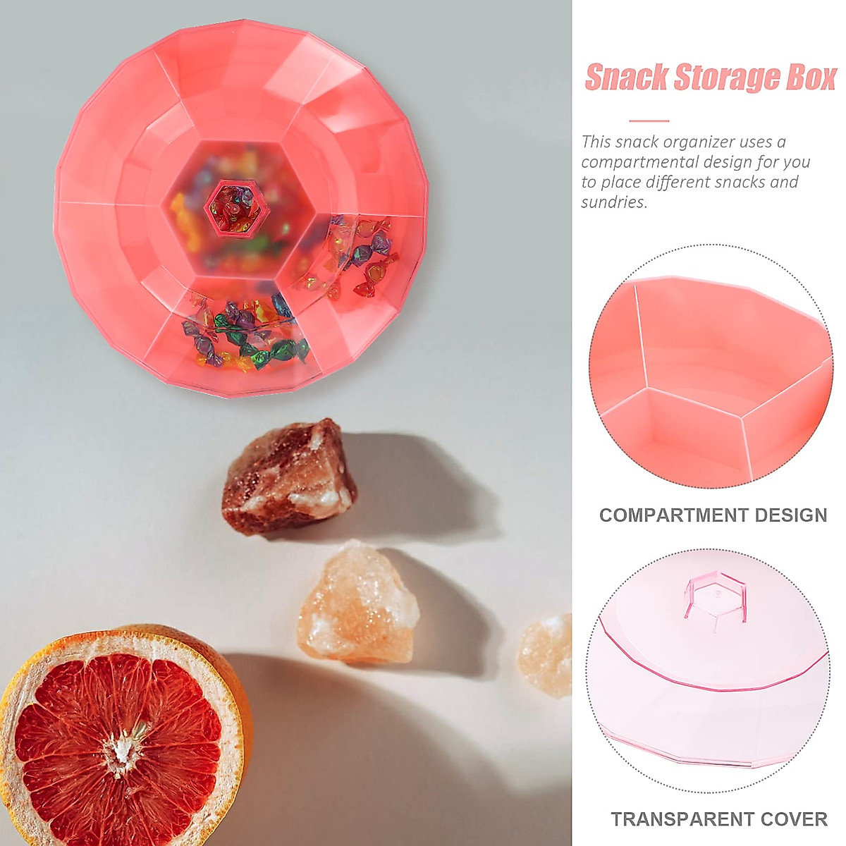 DOITOOL Veggie Tray, Round Plastic Serving Tray with Lid, 7 Compartments, Pink