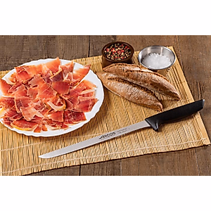 ARCOS 2 Piece Carving Knife Set. Ham Slicer Knife and Chaira Sharpener in Stainless Steel with Ergonomic Polypropylene Handle. Series Niza. Color Black