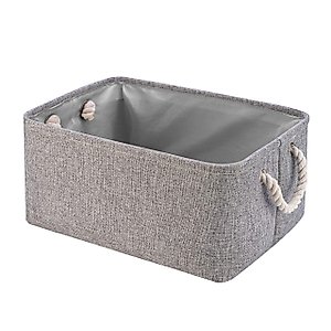 Collapsible Storage Basket Bins, Decorative Foldable Rectangular Linen Fabric Storage Box Cubes Containers with Handles- Large Organizer For Nursery Toys,Kids Room,Towels,Clothes, Grey 16Lx12Wx7.9H