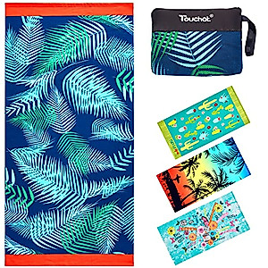 Touchat Beach Towel Oversized,Super Absorbent Sand Free Thick Microfiber Beach Towel,Cute Tropical Palm Leaf Beach Towels 30”x60” for Kids,Men,Women,Girls,Boys