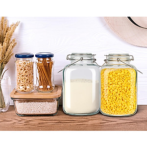 1 Gallon Airtight Glass Food Storage Jars Set of 2 with Lids, Extra Large Glass Storage Containers with Handle for Flour, Cereal, Coffee and Canning, Square Mason Jars with 8 Chalkboard Labels