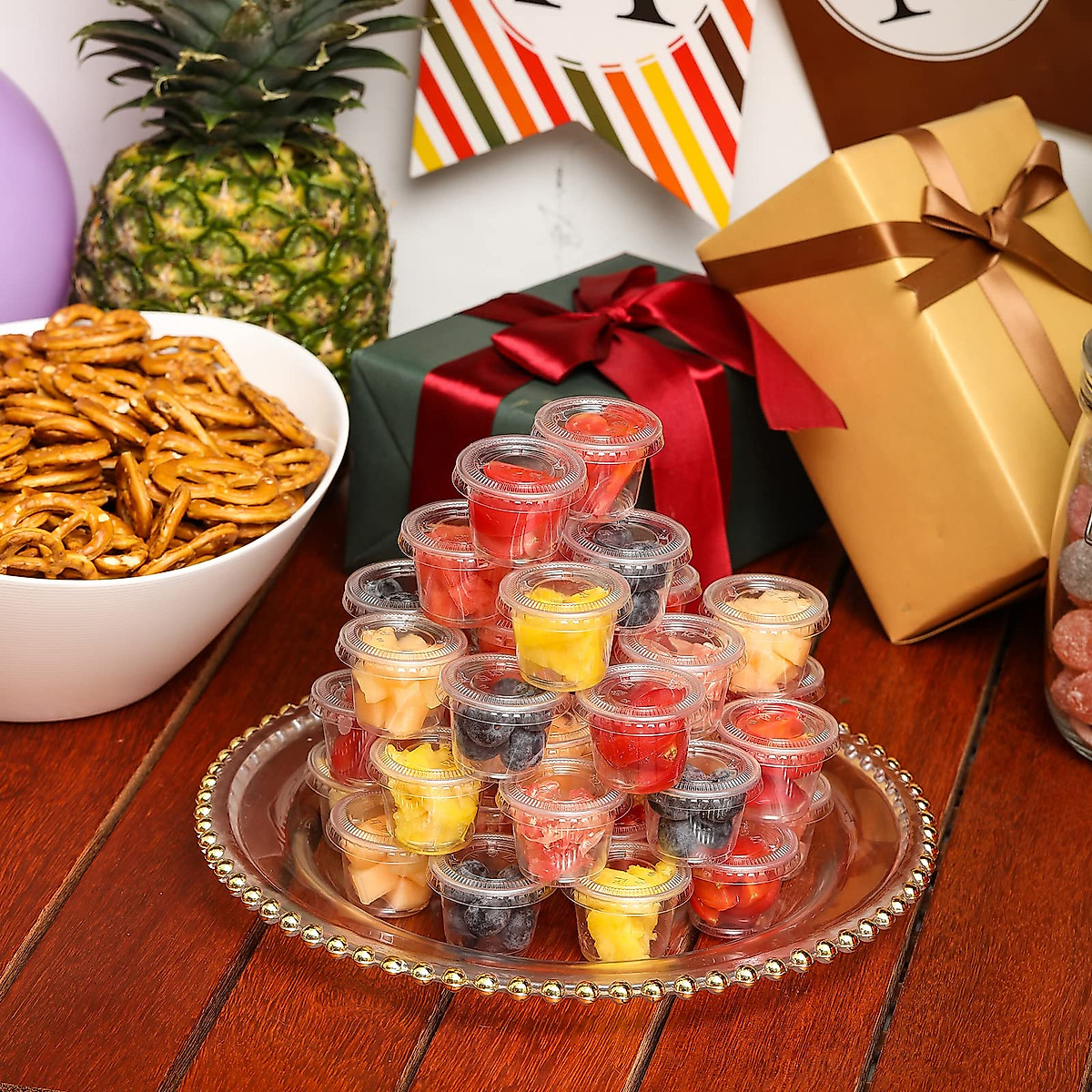 [260 Sets - 1 oz ] Jello Shot Cups, Small Plastic Containers with Lids, Airtight and Stackable Portion Cups, Salad Dressing Container, Dipping Sauce Cups, Condiment Cups for Lunch, Party, Trips