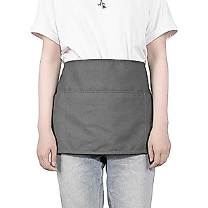 GNEGNI 3 Pockets Waist Apron-Waitress Waiter Server Apron Short Half Uniform Apron Dark Gray