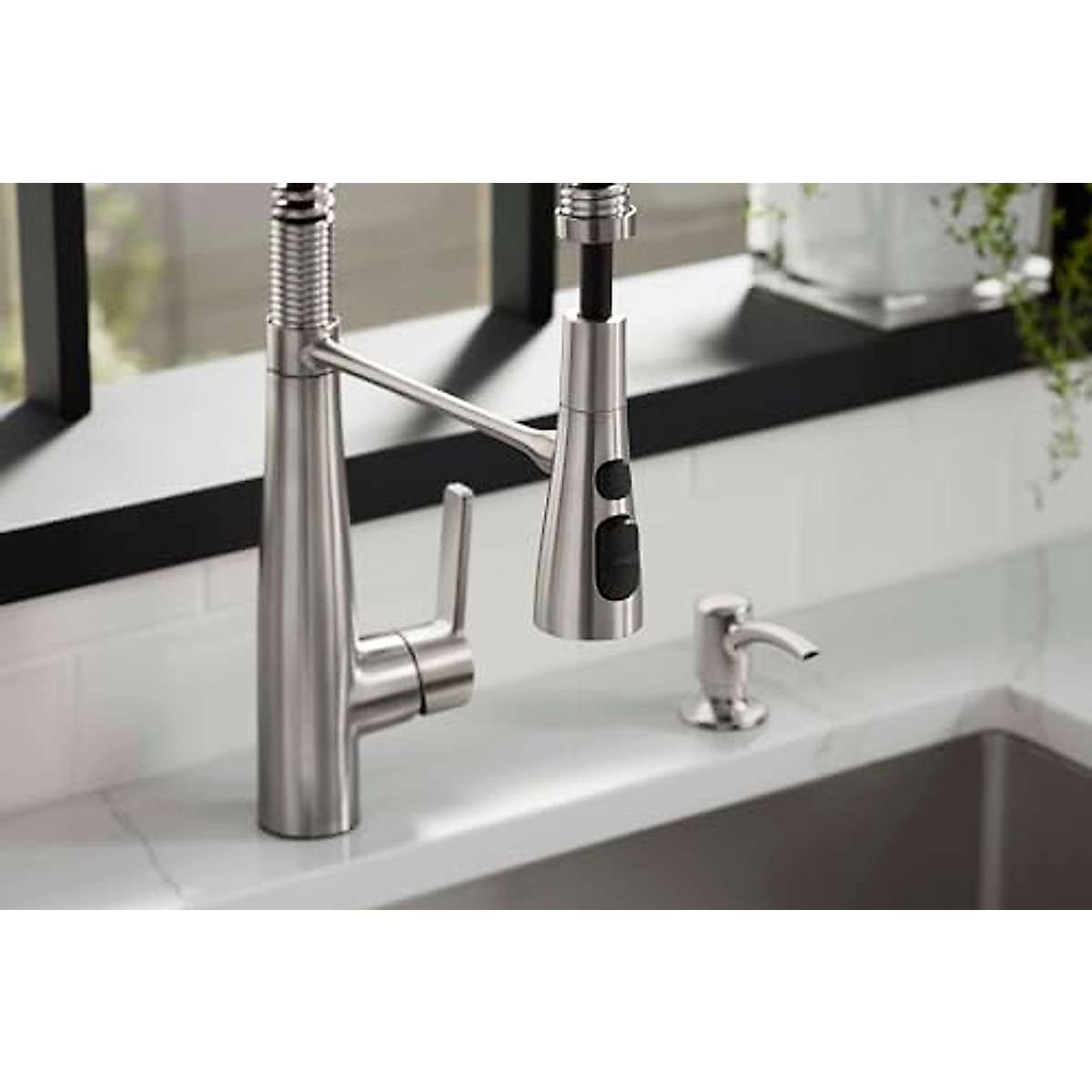 KOHLER K-REC22745-SD-2MB Semi-Professional Kitchen Faucet with Soap Dispenser, Vibrant Brushed Moderne Brass