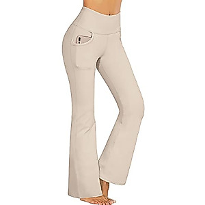 Promover Womens Bootcut Yoga Pants with Pockets High Waisted Flare Casual Work Pants (Khaki, L)