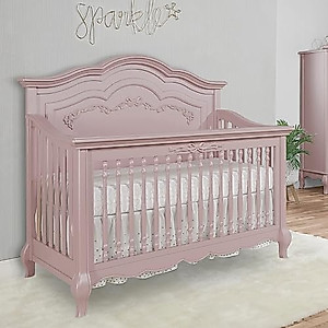 Evolur Aurora 5-In-1 Convertible Crib In Dusty Rose, Greenguard Gold Certified, Features 3 Mattress Height Settings, Sturdy And Spacious Baby Crib, Wooden Furniture